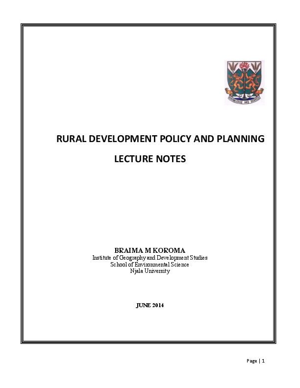 (PDF) RURAL DEVELOPMENT POLICY AND PLANNING LECTURE NOTES