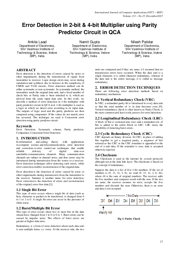 (PDF) Error Detection in 2-bit & 4-bit Multiplier using Parity ...