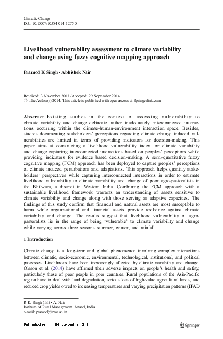 (PDF) Livelihood vulnerability assessment to climate variability and change using fuzzy ...