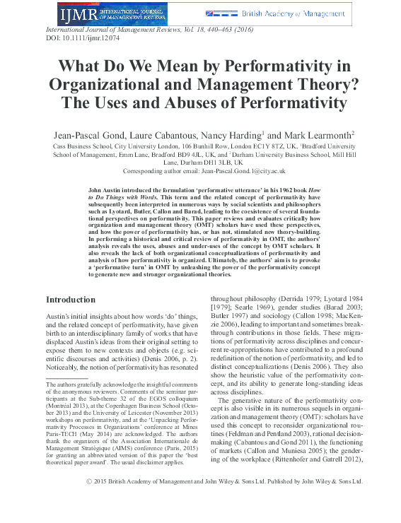 (PDF) What Do We Mean by Performativity in Organizational and ...