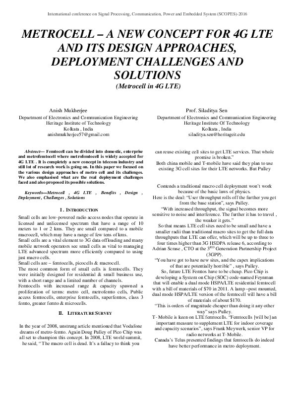 (PDF) METROCELL – A NEW CONCEPT FOR 4G LTE AND ITS DESIGN APPROACHES ...