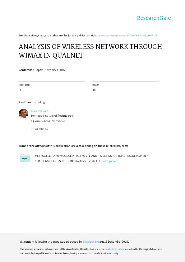 (PDF) ANALYSIS OF WIRELESS NETWORK THROUGH WIMAX IN QUALNET METROCELL ...