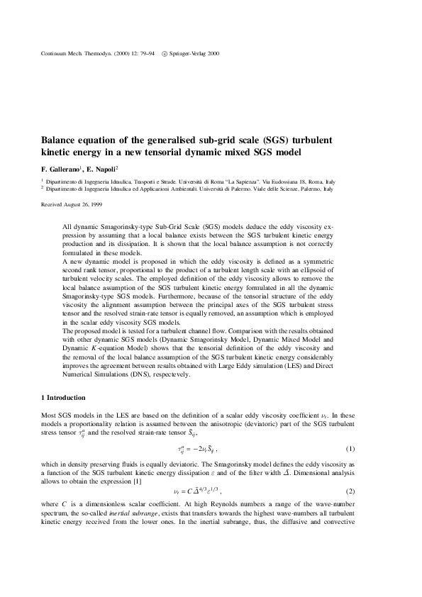 (PDF) Balance equation of the generalised sub-grid scale (SGS ...