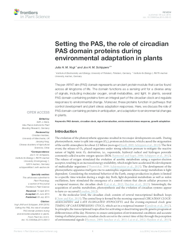 (PDF) Setting the PAS, the role of circadian PAS domain proteins during ...