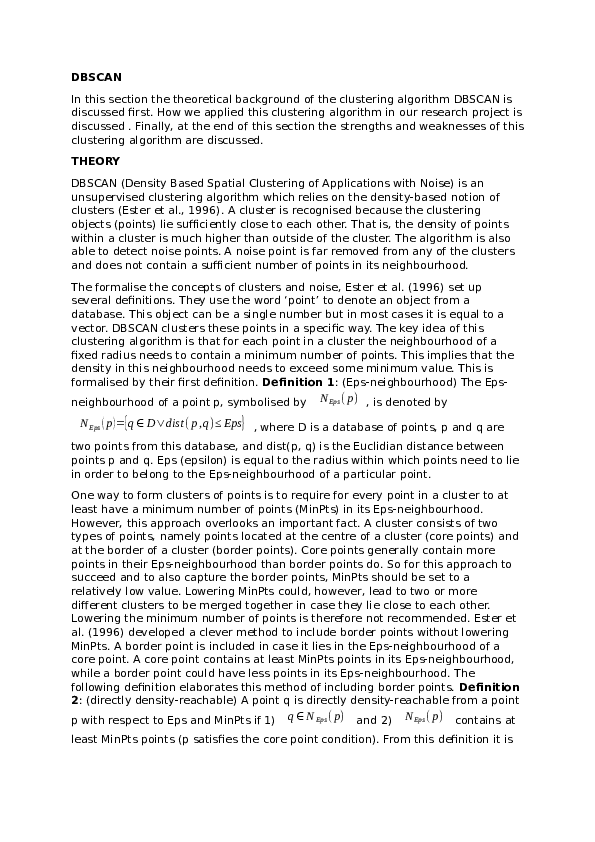 (DOC) DBSCAN Clustering: Theory, Application, Strengths, and Weaknesses