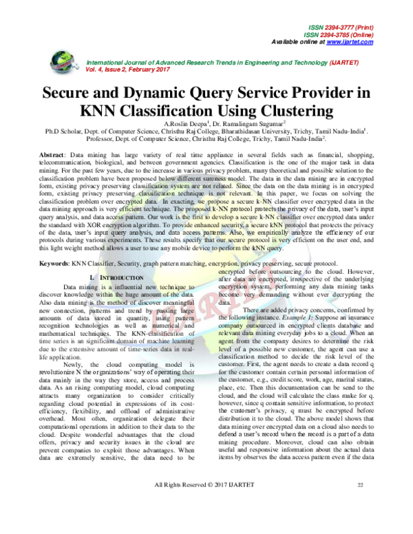 (PDF) Secure and Dynamic Query Service Provider in KNN Classification Using Clustering