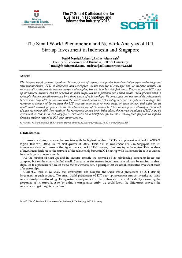 (PDF) The Small World Phenomenon and Network Analysis of ICT Startup ...