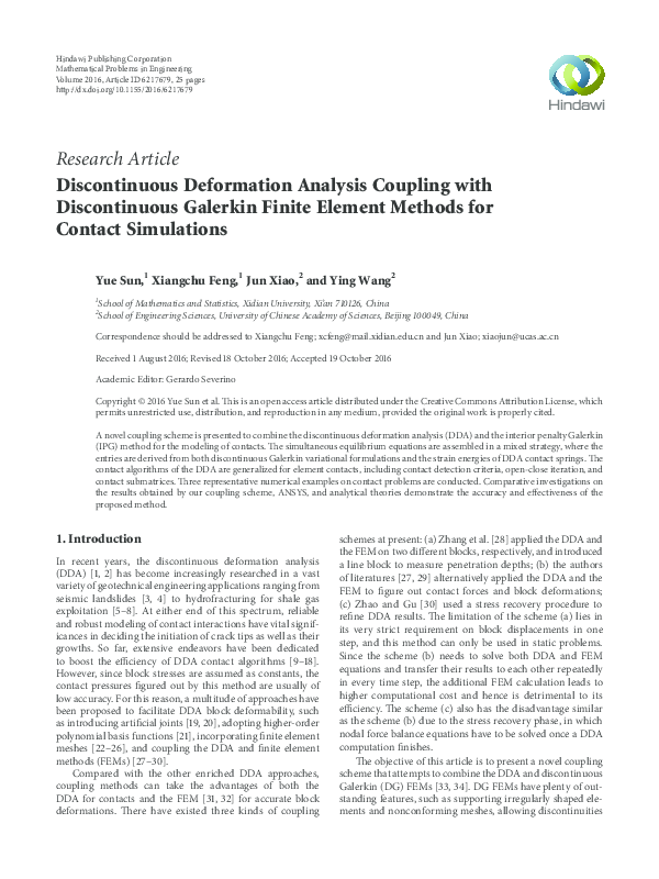 Pdf Discontinuous Deformation Analysis Coupling With Discontinuous