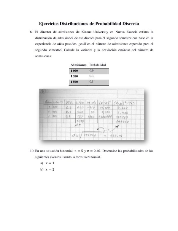 (PDF) Ejercicios Distribuciones de Probabilidad Discreta