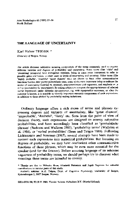 (PDF) The language of uncertainty