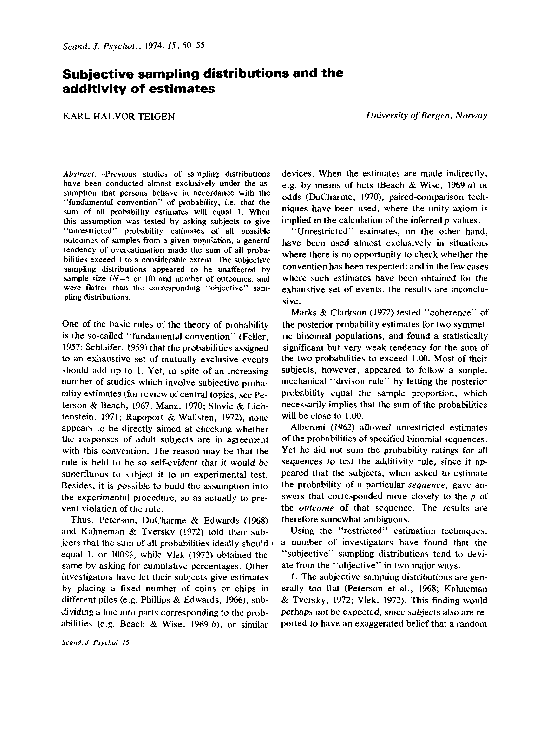 (PDF) Subjective sampling distributions and the additivity of estimates