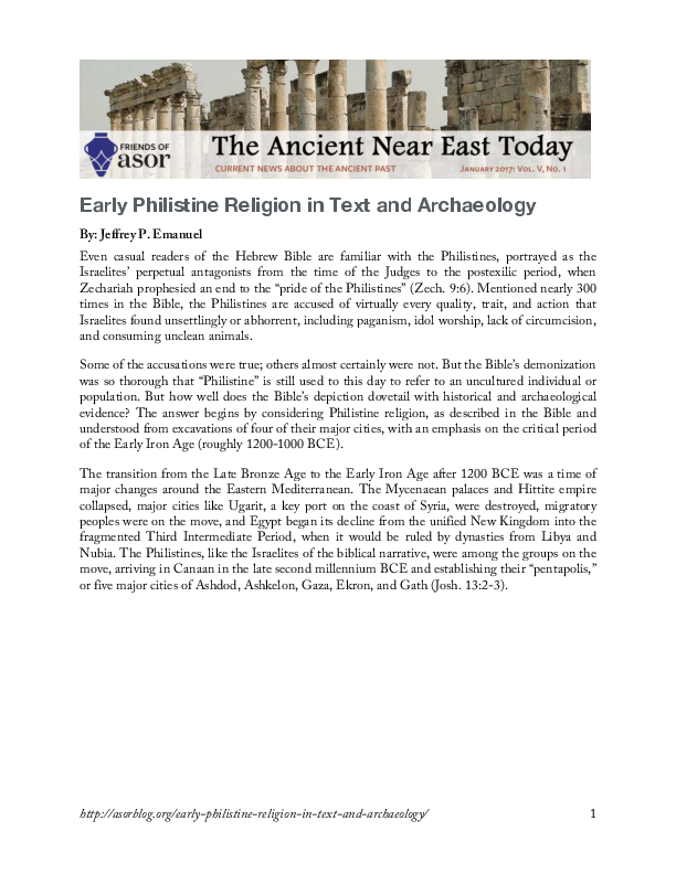 (PDF) Early Philistine Religion in Text and Archaeology (Ancient Near ...