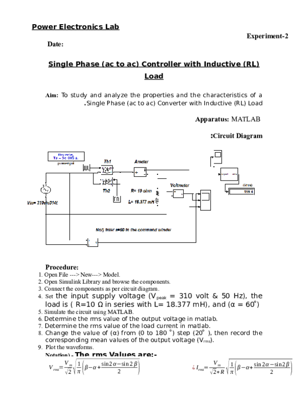 (DOC) Single Phase (ac to ac) Controller with Inductive (RL) Load ...