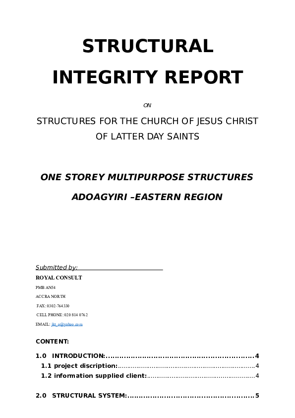 (DOC) STRUCTURAL INTEGRITY REPORT STRUCTURES FOR THE CHURCH OF JESUS ...