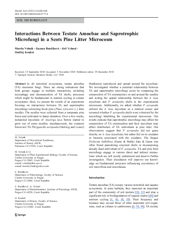 (PDF) Interactions Between Testate Amoebae and Saprotrophic Microfungi ...