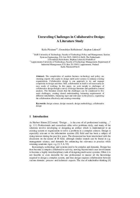 (PDF) Unraveling Challenges in Collaborative Design: A Literature Study