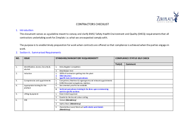 (PDF) CONTRACTOR CHECKLIST