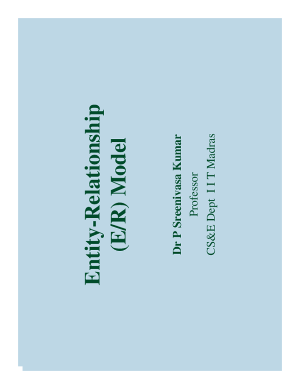 (PDF) Entity-Relationship (E/R) Model