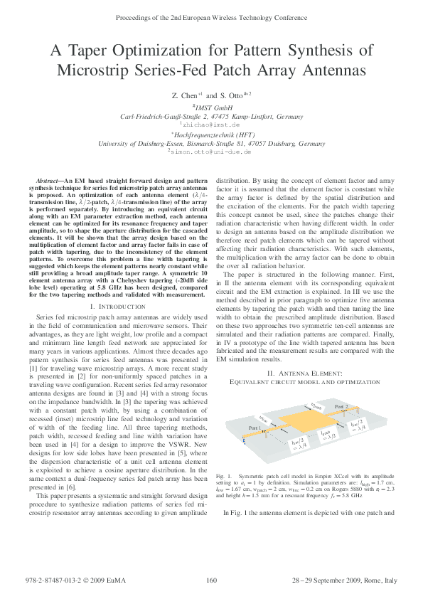 Pdf A Taper Optimization For Pattern Synthesis Of Microstrip Series Fed Patch Array Antennas