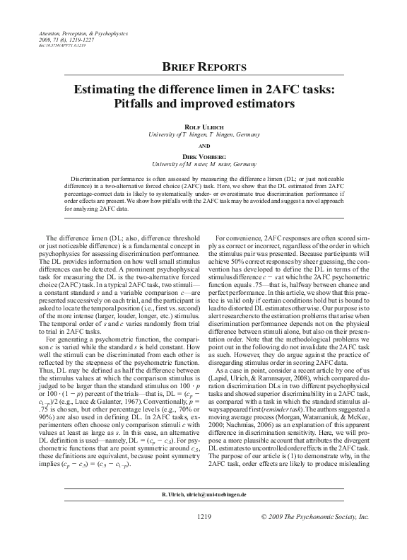 (PDF) Estimating the difference limen in 2AFC tasks: Pitfalls and ...