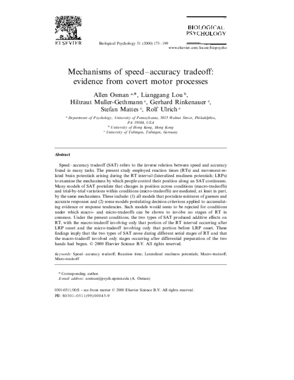 (PDF) Mechanisms of speed–accuracy tradeoff: evidence from covert motor ...