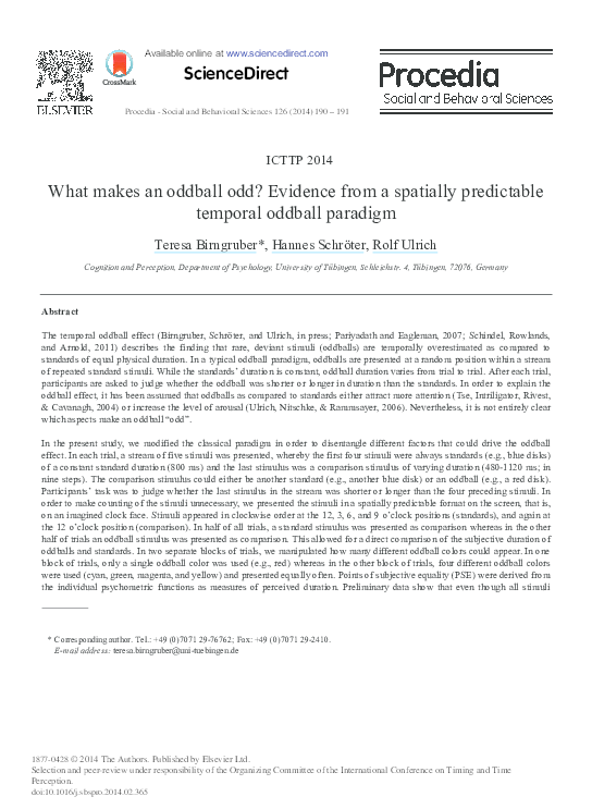 (PDF) What Makes an Oddball Odd? Evidence from a Spatially Predictable Temporal Oddball Paradigm