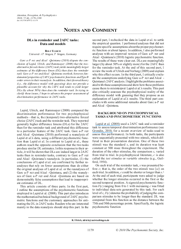 (PDF) DLs in reminder and 2AFC tasks: Data and models
