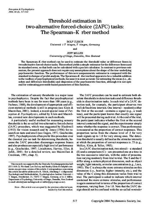 (PDF) Threshold estimation in two-alternative forced-choice (2AFC ...
