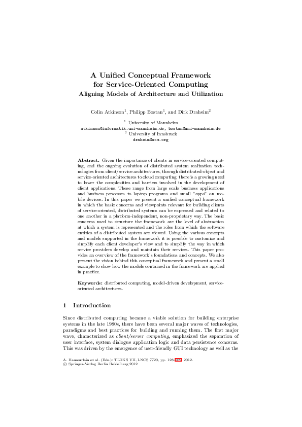 (PDF) A Unified Conceptual Framework for Service-Oriented Computing | Dirk Draheim - Academia.edu