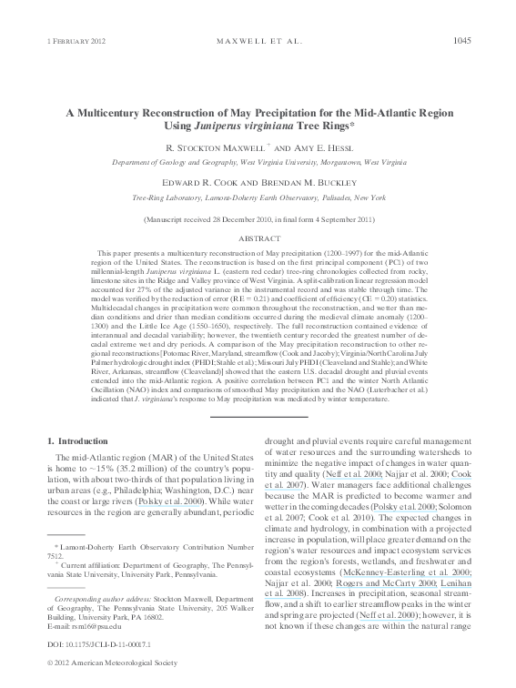 (PDF) A Multicentury Reconstruction of May Precipitation for the Mid ...