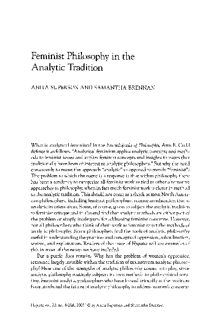 (PDF) Feminist Philosophy in the Analytic Tradition