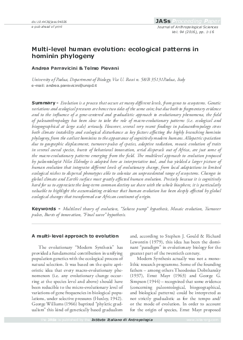 (PDF) Multi-level human evolution: ecological patterns in hominin phylogeny