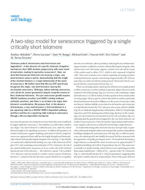 (PDF) A two-step model for senescence triggered by a single critically ...