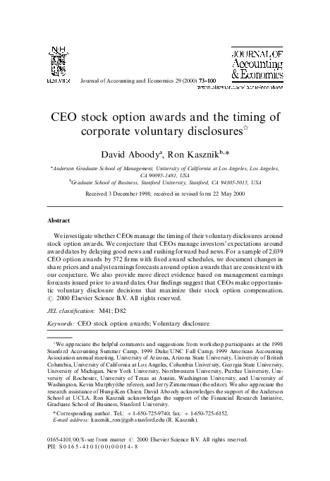 (PDF) CEO stock option awards and the timing of corporate voluntary ...