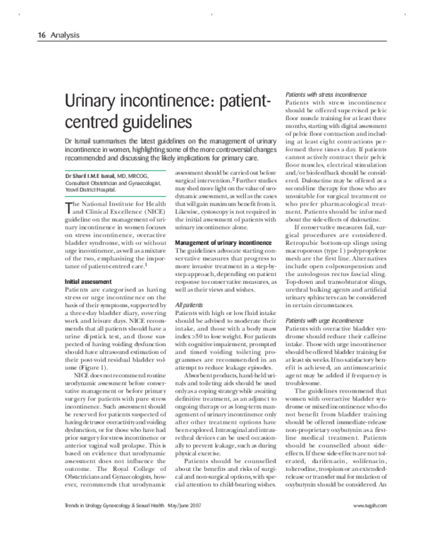 (PDF) Urinary incontinence: patient- centred guidelines