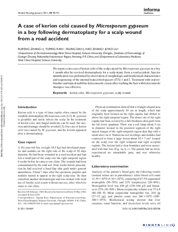 (PDF) A case of kerion celsi caused by Microsporum gypseum in a boy ...