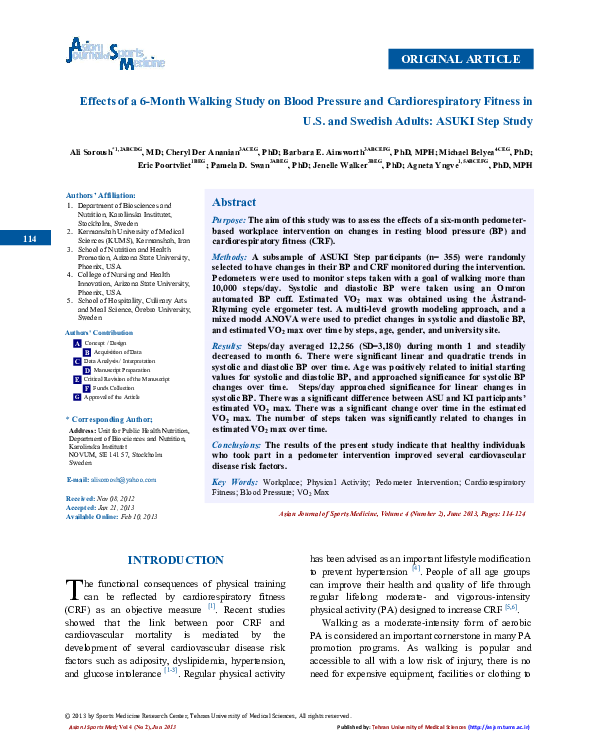 (PDF) Effects of a 6-month walking study on blood pressure and ...