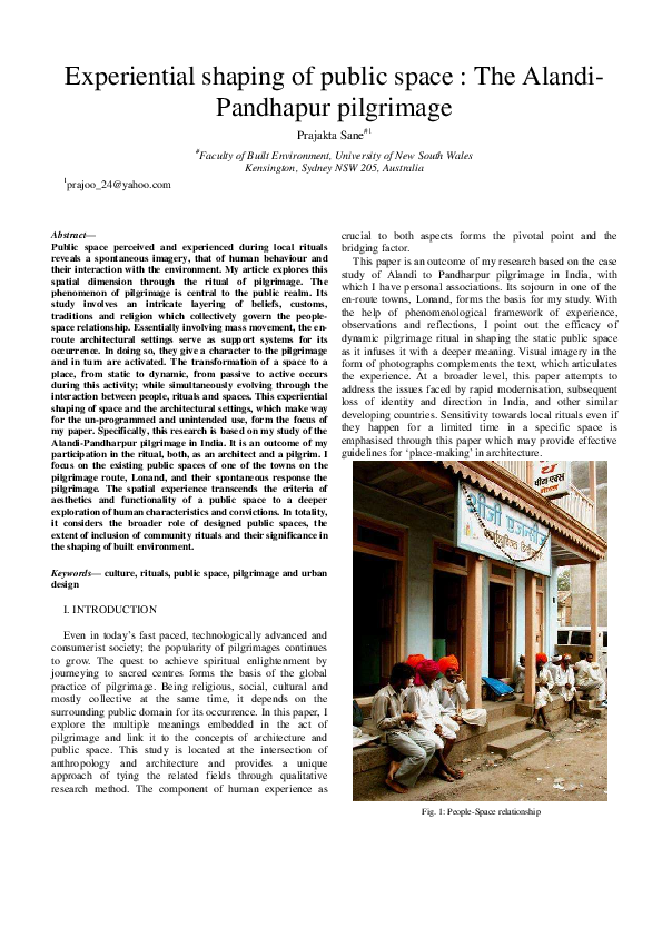 (PDF) Experiential shaping of public space : The Alandi- Pandhapur pilgrimage