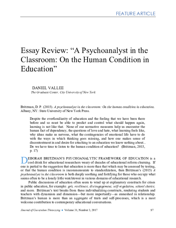 (PDF) Essay Review: " A Psychoanalyst in the Classroom: On the Human ...