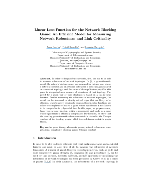 (PDF) Linear Loss Function for the Network Blocking Game: An Efficient Model for Measuring ...
