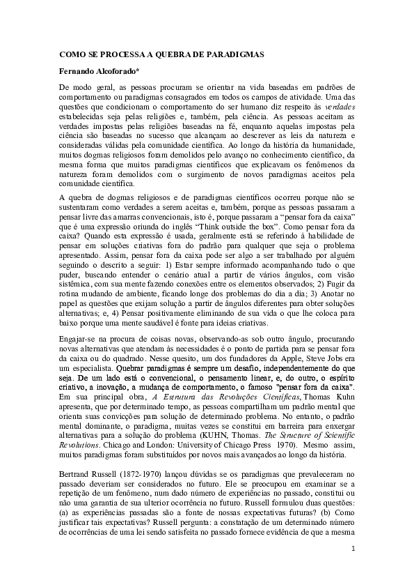 (PDF) COMO SE PROCESSA A QUEBRA DE PARADIGMAS
