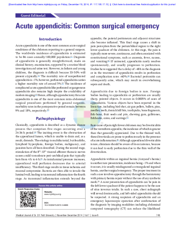 (PDF) Acute appendicitis: Common surgical emergency