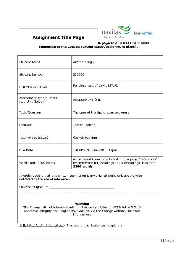 (DOC) THE FACTS OF THE CASE -The case of the Speluncean explorers ...