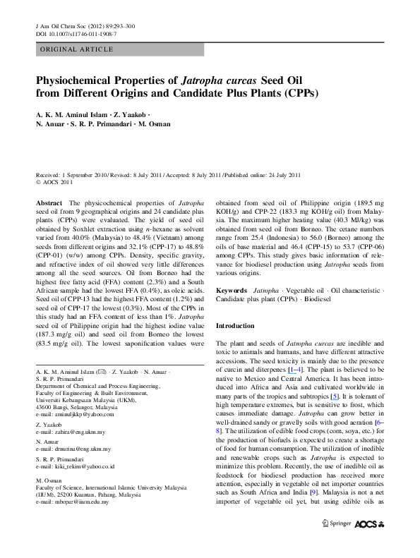(PDF) Supercritical extraction and fractionation of Jatropha curcas L ...