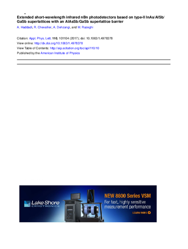 Pdf Extended Short Wavelength Infrared Nbn Photodetectors Based On Type Ii Inas Alsb Gasb