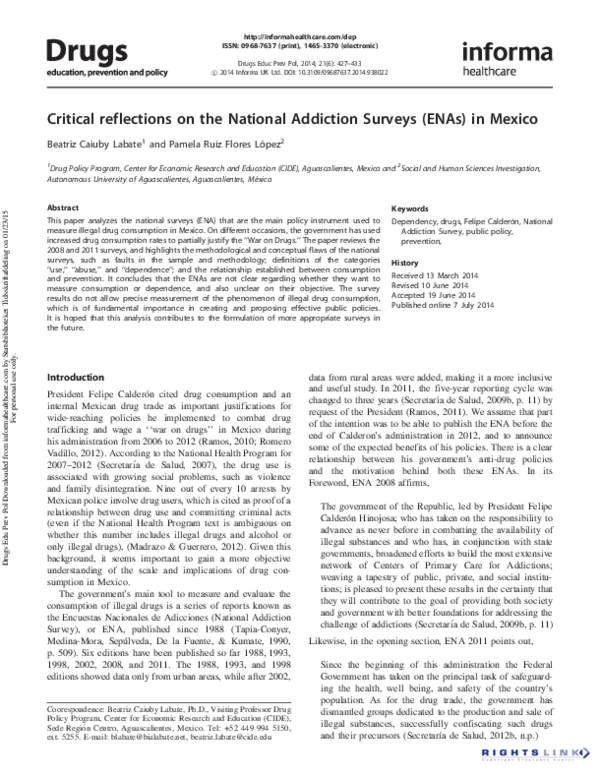 (PDF) Critical Reflections on the National Addiction Surveys (ENAs) in ...