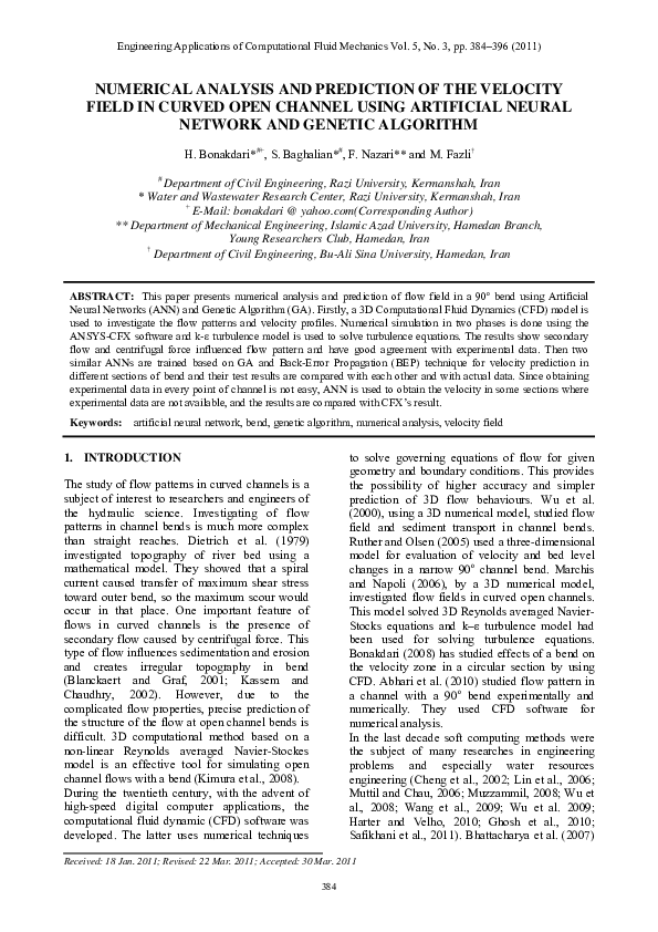 (PDF) Numerical Analysis and Prediction of the Velocity Field in Curved Open Channel Using ...
