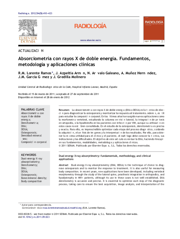 (PDF) Absorciometría con rayos X de doble energía. Fundamentos, metodología y aplicaciones clínicas