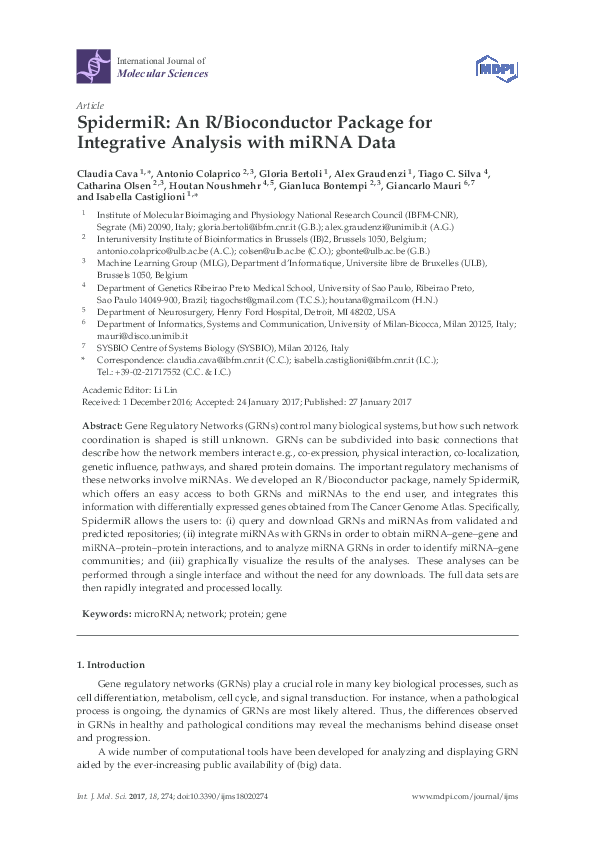 (PDF) SpidermiR: An R/Bioconductor Package for Integrative Analysis with miRNA Data