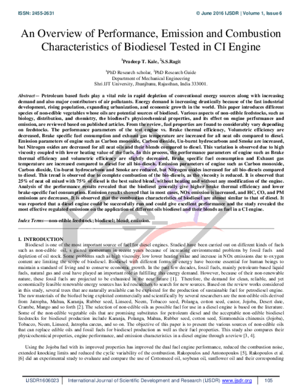 Pdf An Overview Of Performance Emission And Combustion Characteristics Of Biodiesel Tested In